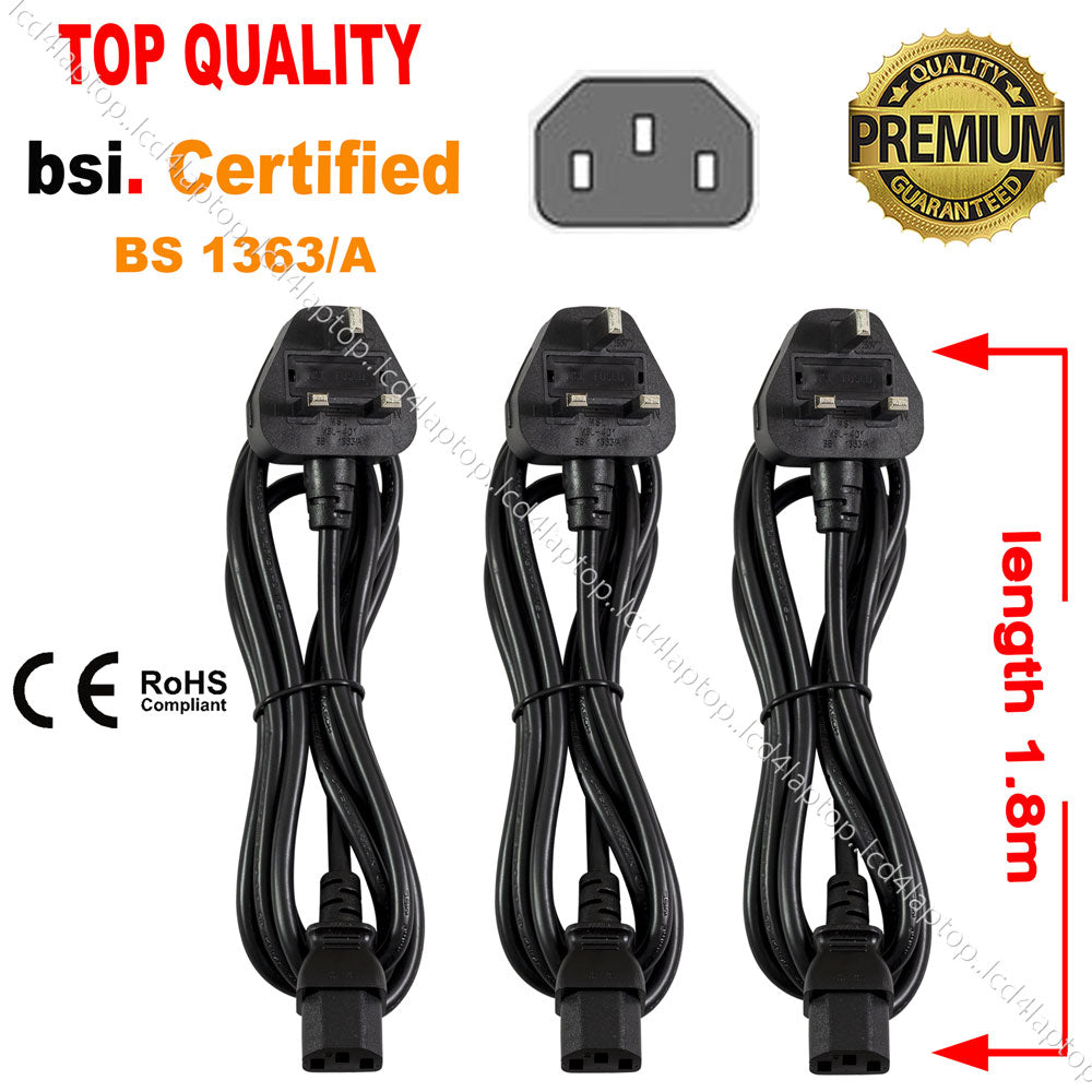 1.8m UK Kettle Lead, C13 Power Cord to UK 3 Pin Mains Power Lead Cable ...